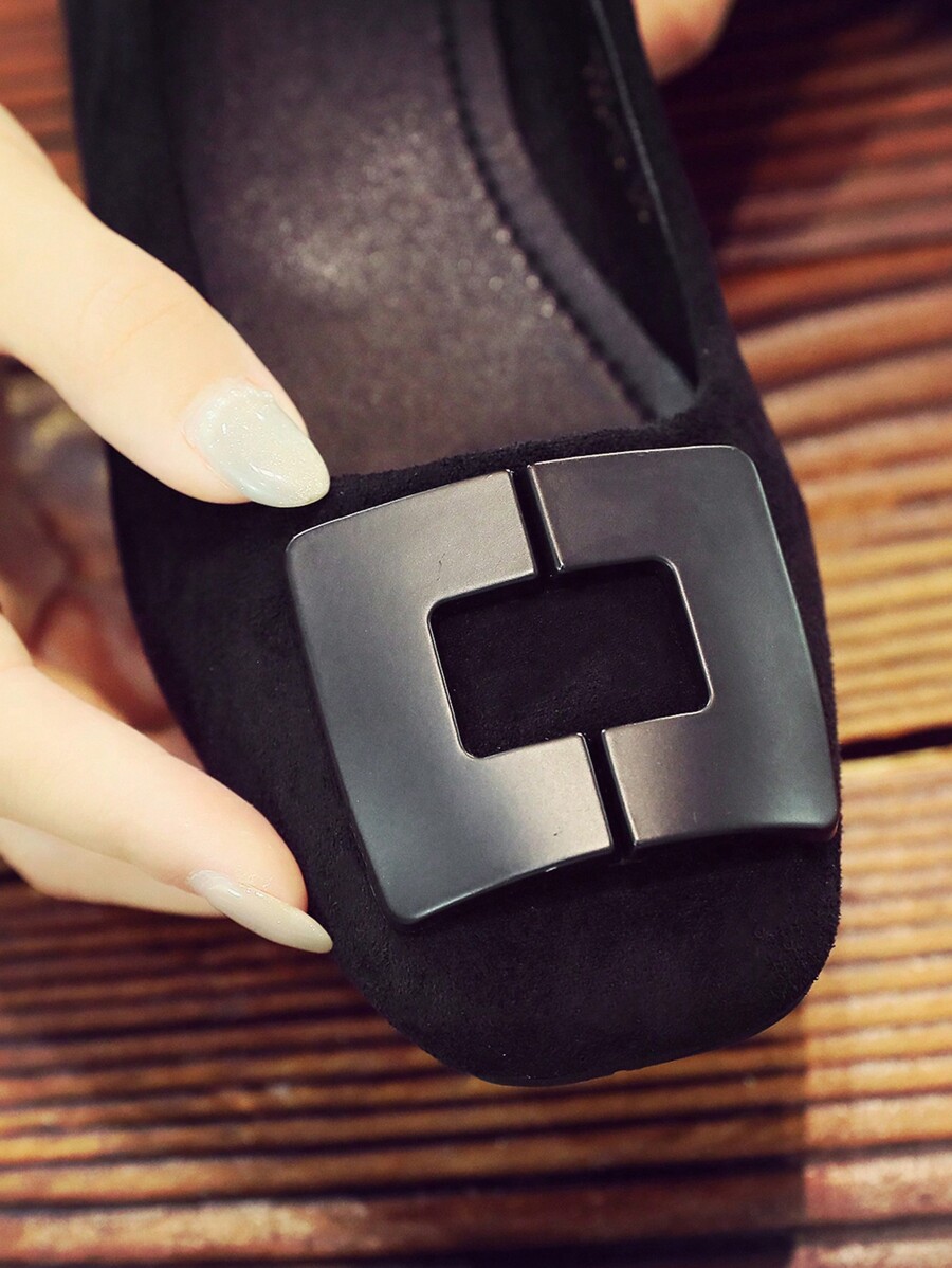 Square Toe Suedette Flats,Women's Square Toe Simple Square Buckle Flat ...