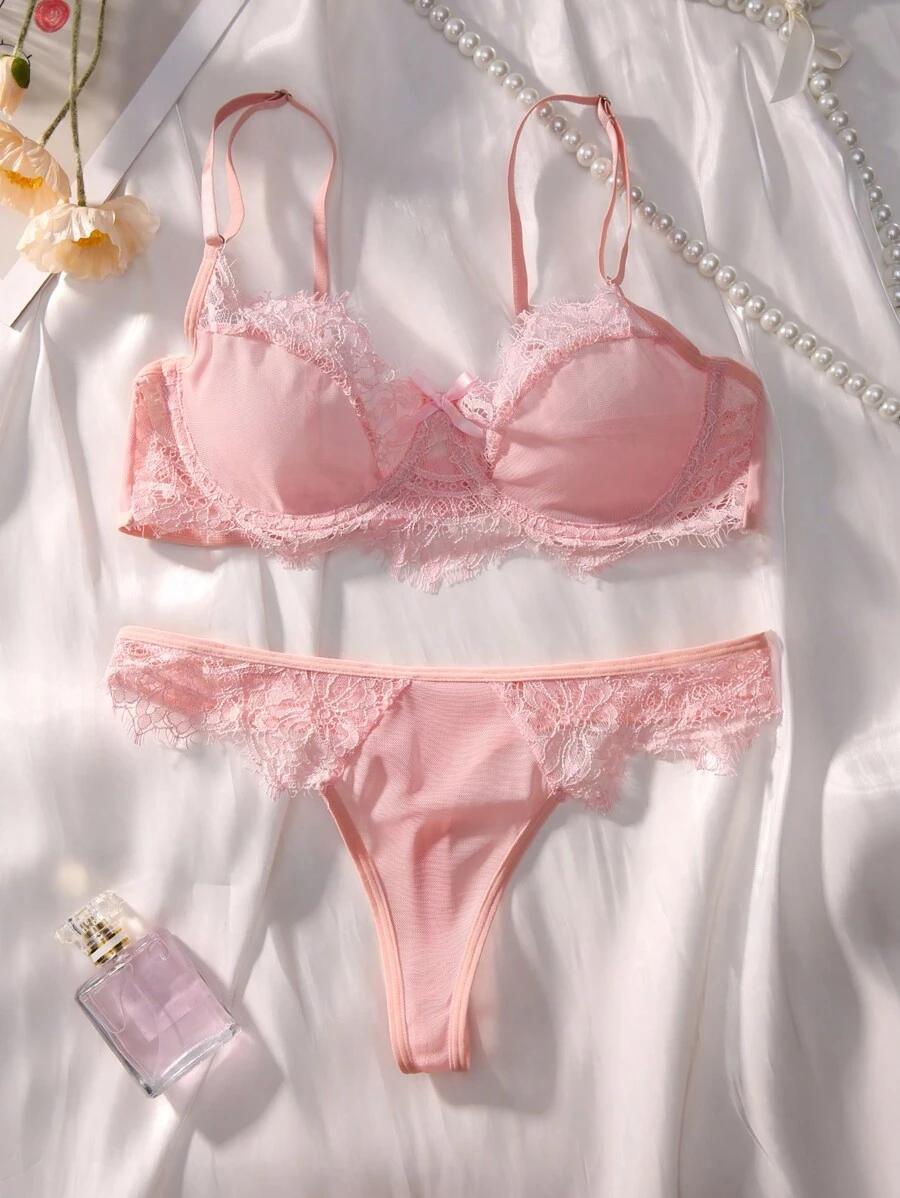 Contrast Lace Underwire Lingerie Set Shein Usa 1914