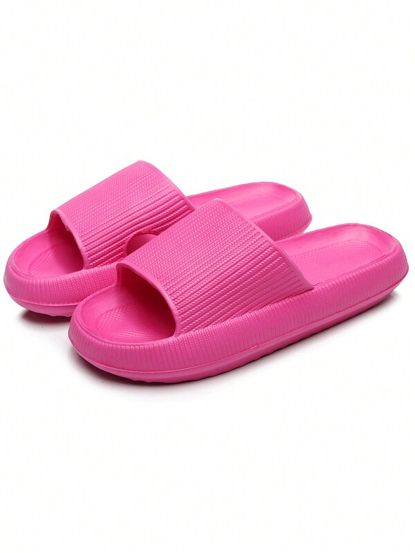 Women Textured Single Band Slides, Funky Hot Pink EVA Slides | SHEIN USA