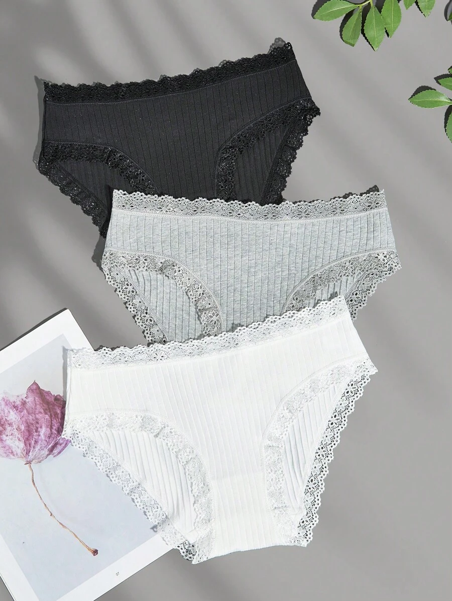 SHEIN 3pack Contrast Lace Brief | SHEIN USA