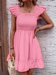 SHEIN VCAY Square Neck Ruffle Hem Dress | SHEIN USA