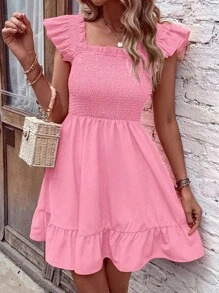 SHEIN VCAY Square Neck Ruffle Hem Dress | SHEIN USA