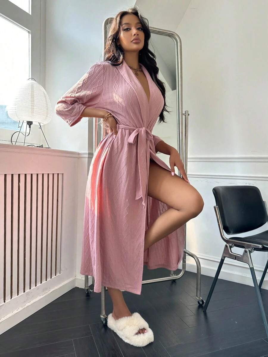 Solid Belted Lounge Robe | SHEIN USA