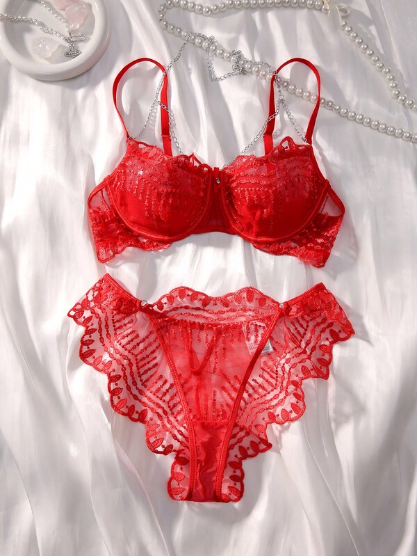 Floral Lace Underwire Garter Lingerie Set With 1pair Stocking Shein Uk