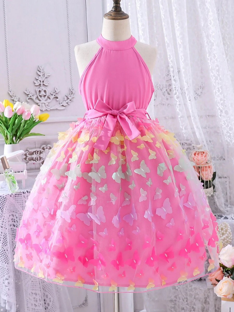 Shein Tween Girl Butterfly Appliques Mesh Overlay Halter Dress Shein Uk