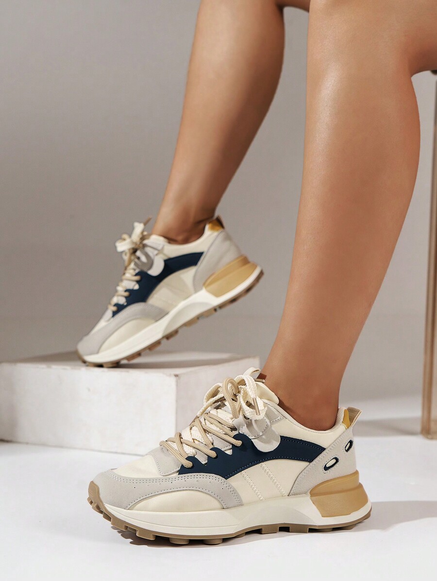 Women's Breathable Mesh Chunky Sneakers With Color Contrasting & Thick ...