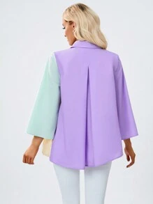 Aveloria Colorblock Pleated Detail Button Front Shirt | SHEIN USA
