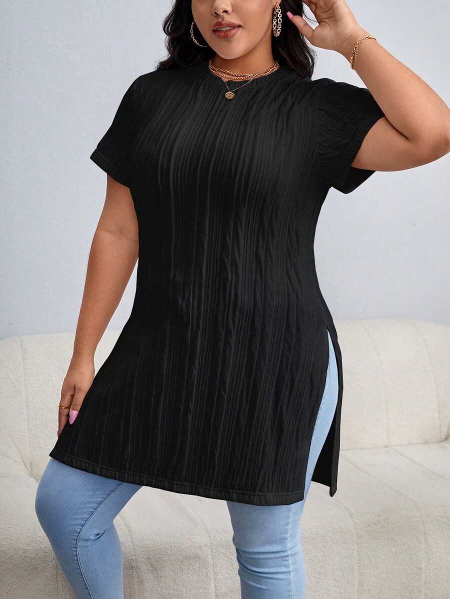 SHEIN Essnce Plus Split Hem Tee | SHEIN USA