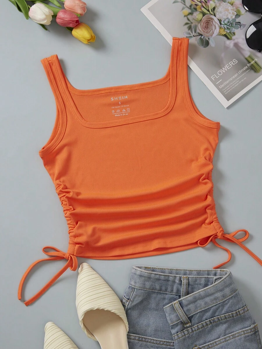 INAWLY Drawstring Side Crop Tank Top | SHEIN USA