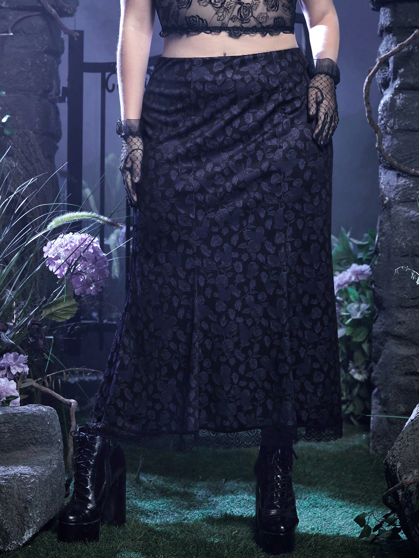 Corpse Bride | ROMWE Plus Floral Jacquard Skirt | SHEIN USA