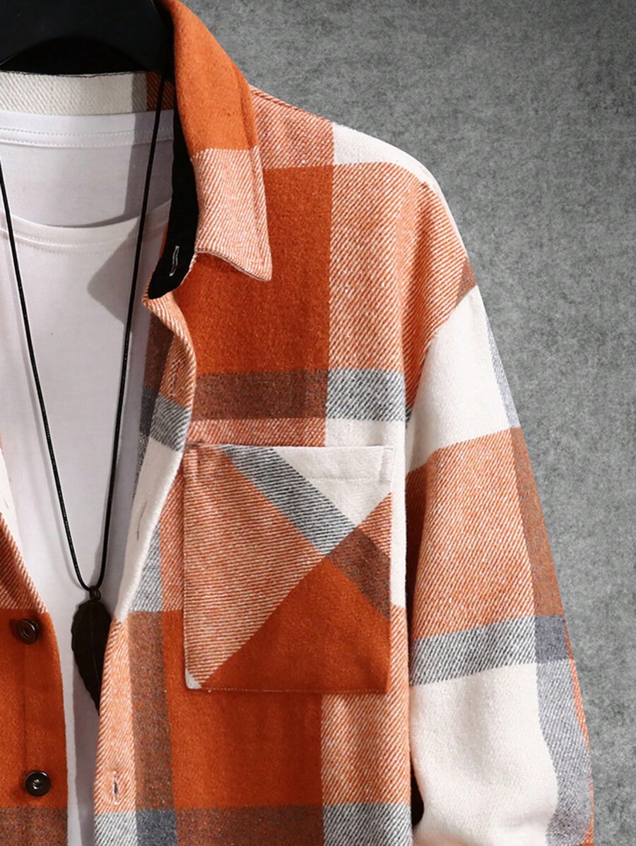 Manfinity Homme Loose Fit Men's Plaid Print Button Down Coat With Pockets for Sale Australia ...