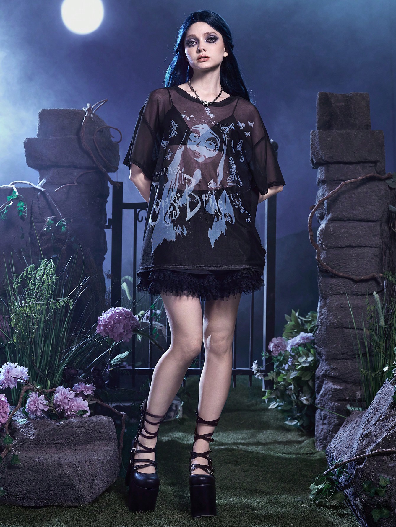 Corpse Bride | ROMWE Figure Graphic Mesh Top | SHEIN USA