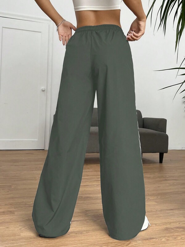 Shein Ezwear Contrast Tape Side Drawstring Waist Parachute Pants