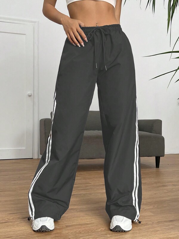 Shein Ezwear Contrast Tape Side Drawstring Waist Parachute Pants
