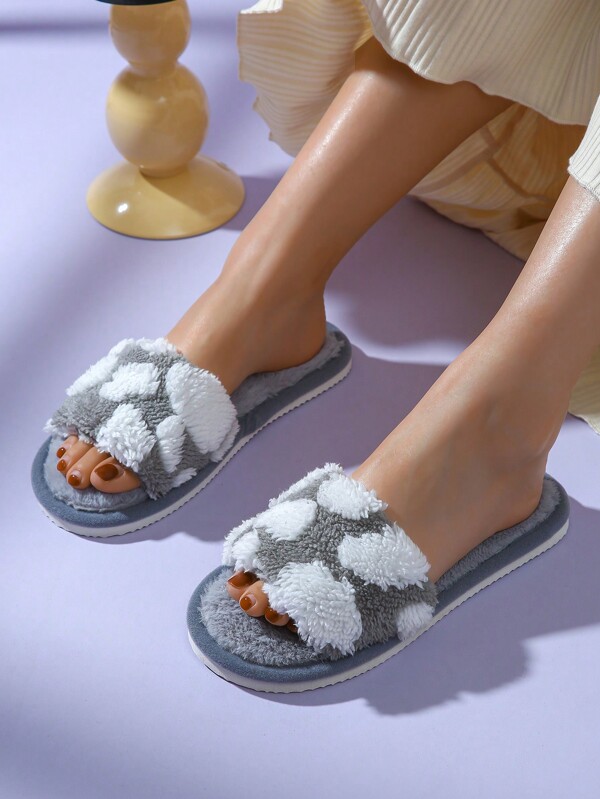 Women Two Tone Fuzzy Bedroom Slippers, Fashion Indoor Home Slippers ...