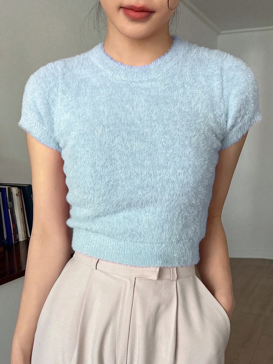DAZY Solid Fuzzy Knit Top | SHEIN USA