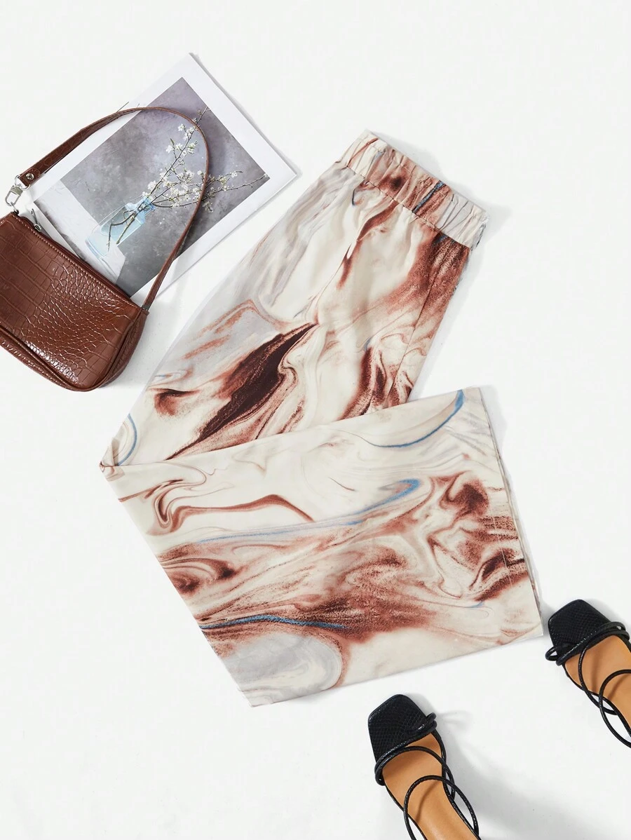 SHEIN Essnce Marble Print Wide Leg Pants | SHEIN USA