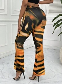 SHEIN SXY Tiger Print Flare Leg Pants | SHEIN USA