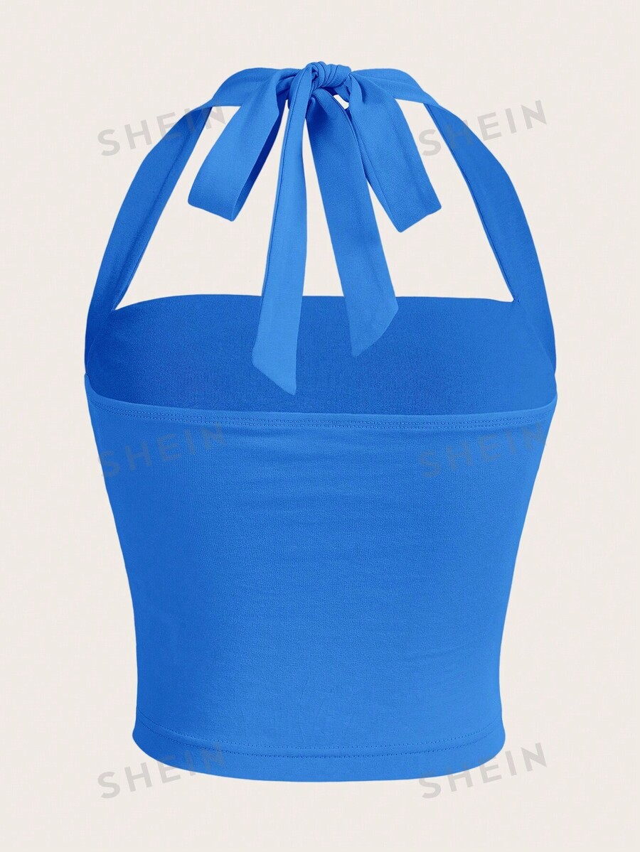 Shein Ezwear Summer Outfits Solid Ruched Halter Top Shein Usa