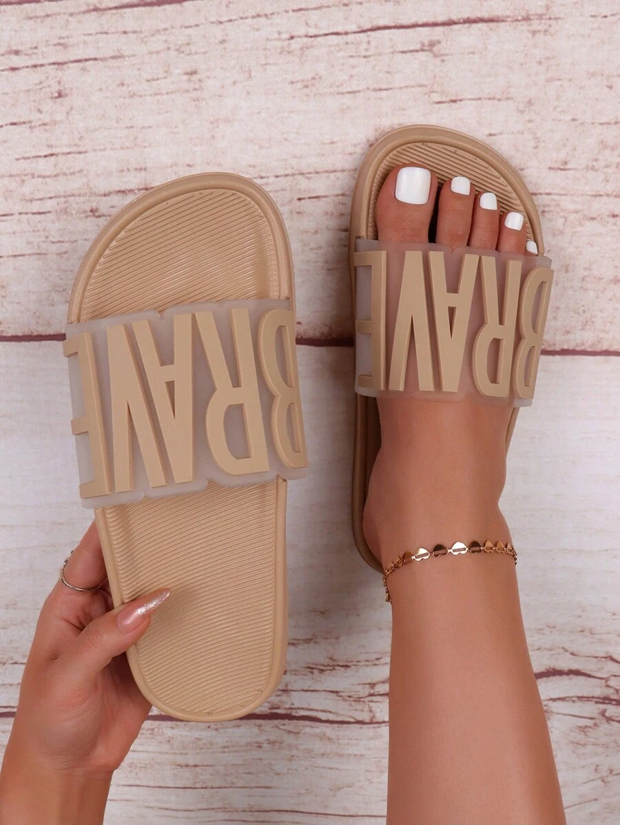 Women Letter Graphic Single Band Slides, Fashion Outdoor PVC Slides ...