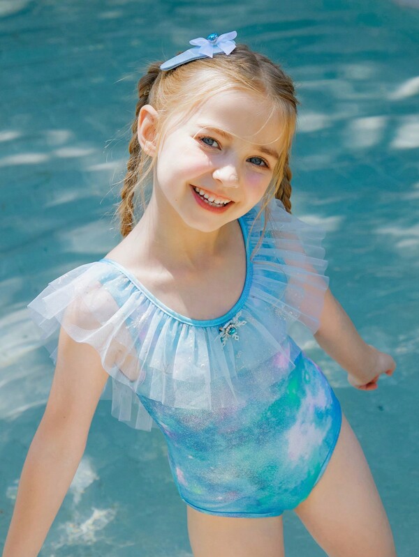 Girls Tie Dye Ruffle Trim One Piece Swimsuit Shein Usa