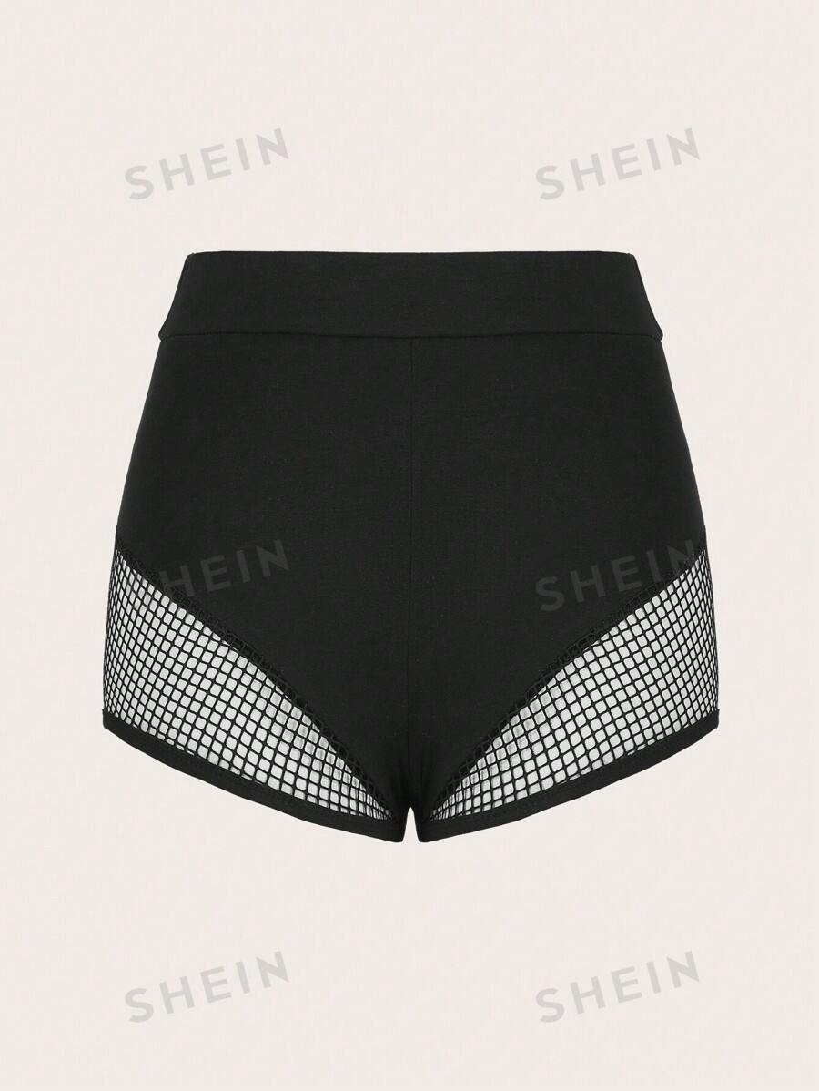 SHEIN ICON Pantalones Cortos Sólidos Con Inserción De Red De Pesca | Moda de Mujer | SHEIN México