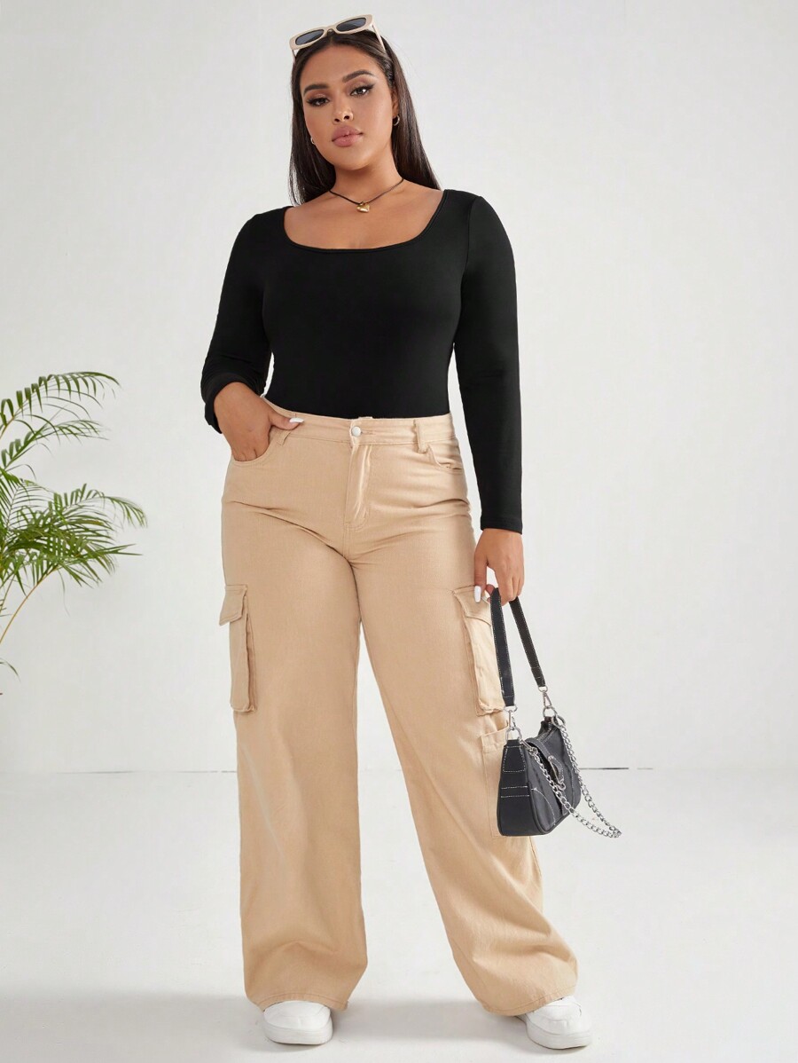 SHEIN EZwear Plus Ribbed Knit Bodysuit Spring Clothes | SHEIN USA