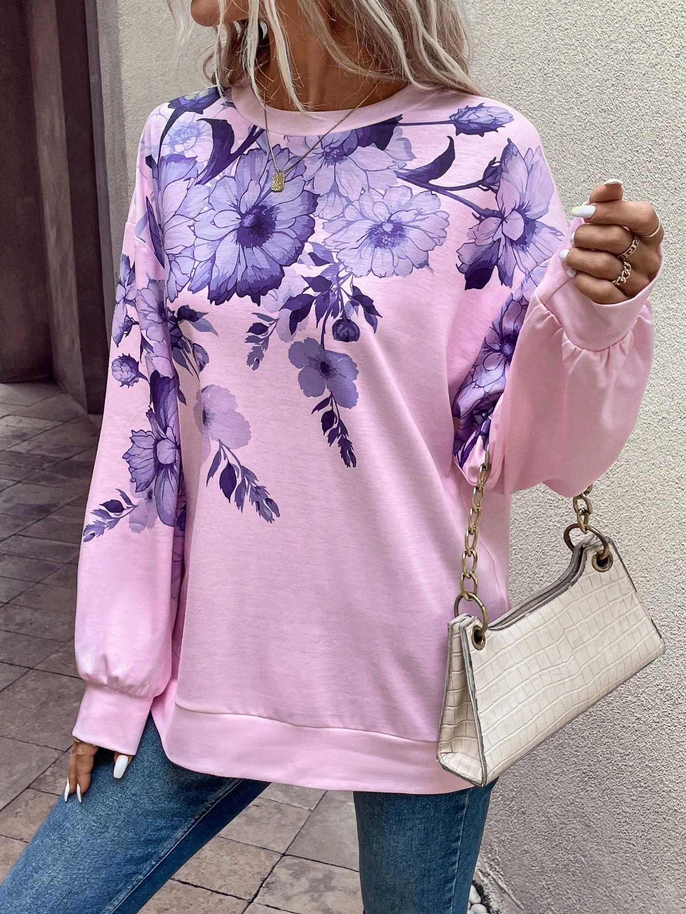 Shein Lune Floral Print Drop Shoulder Sweatshirt Shein Usa