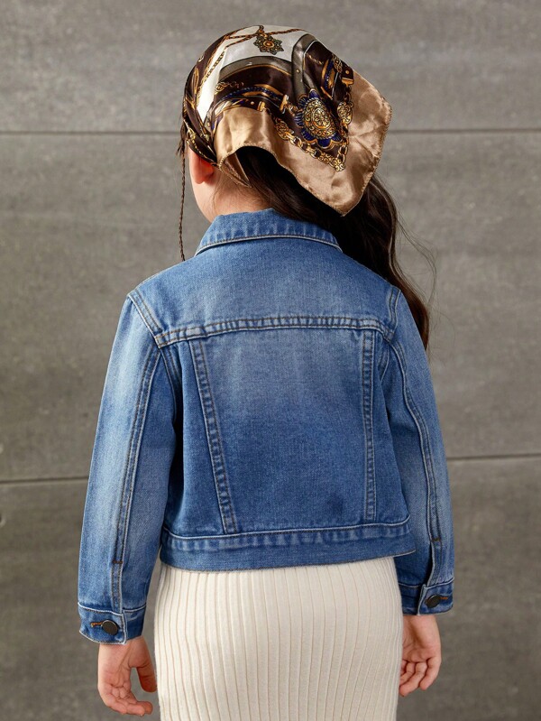 Young Girl Ripped Flap Pocket Denim Jacket | SHEIN USA