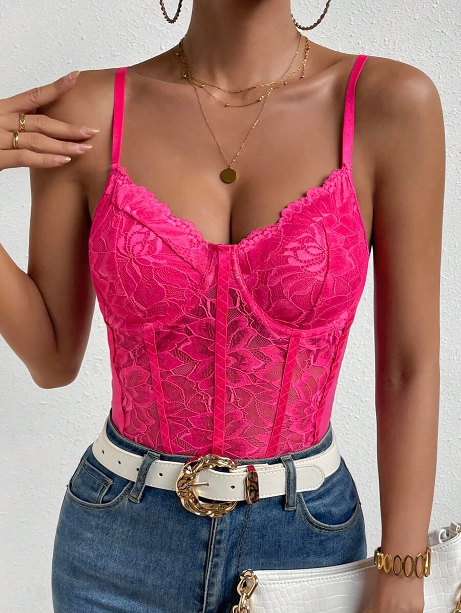 Chiquease Solid Lace Cami Bodysuit | SHEIN USA