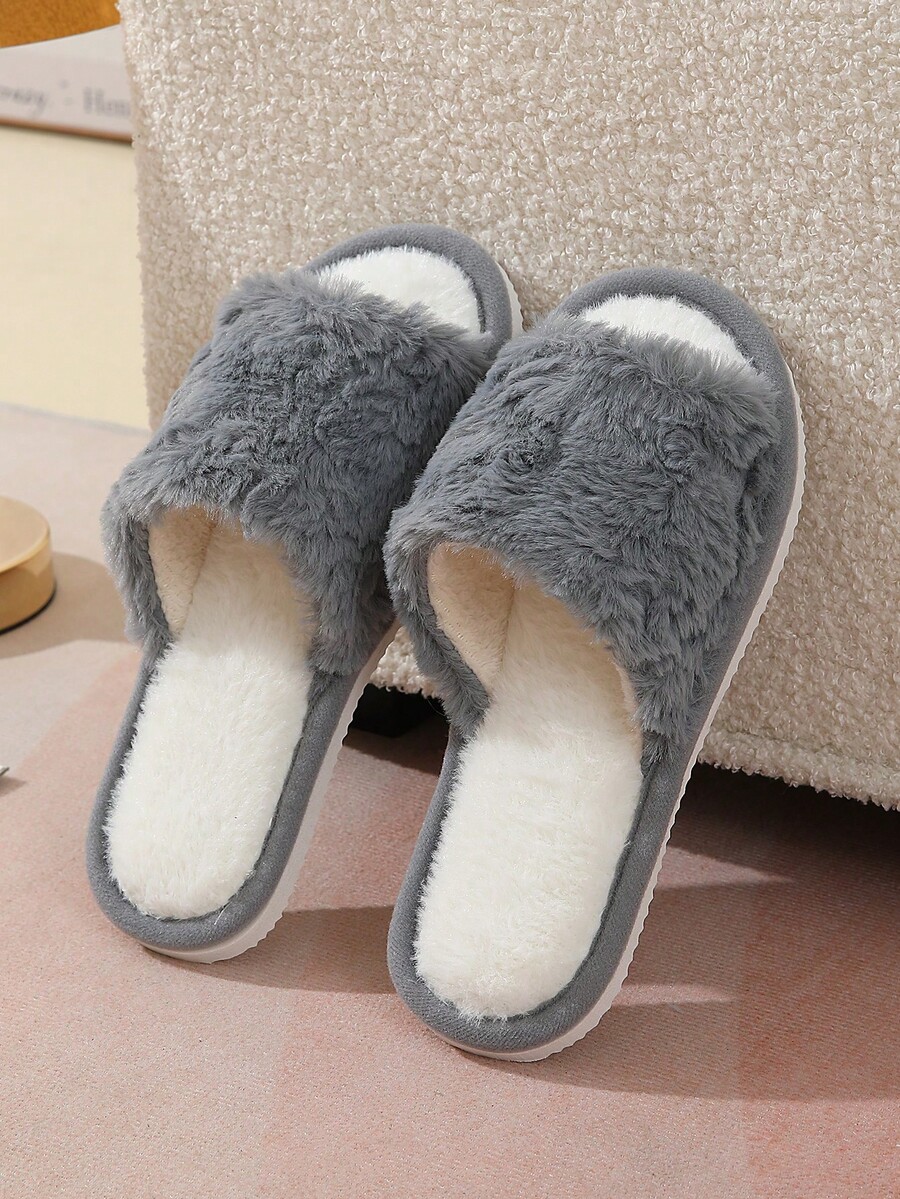 Women's Indoor House Slippers Open Toe Fluffy Slides For Wooden Floor ...