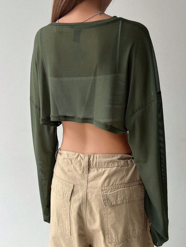 DAZY Drop Shoulder Super Crop Top Without Cami Top | SHEIN USA