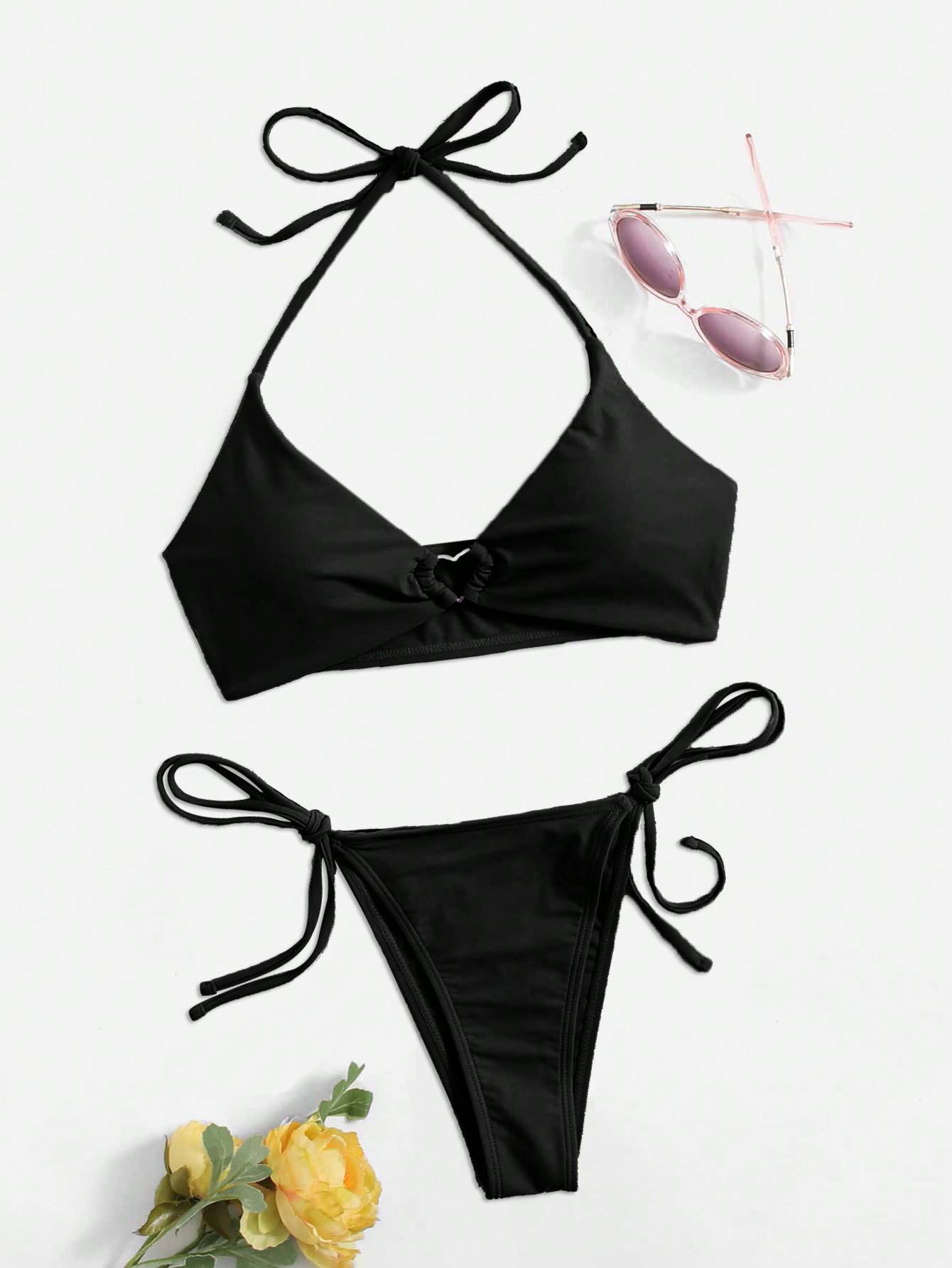 Sweetness Solid Halter Tie Side Bikini Swimsuit Shein Usa