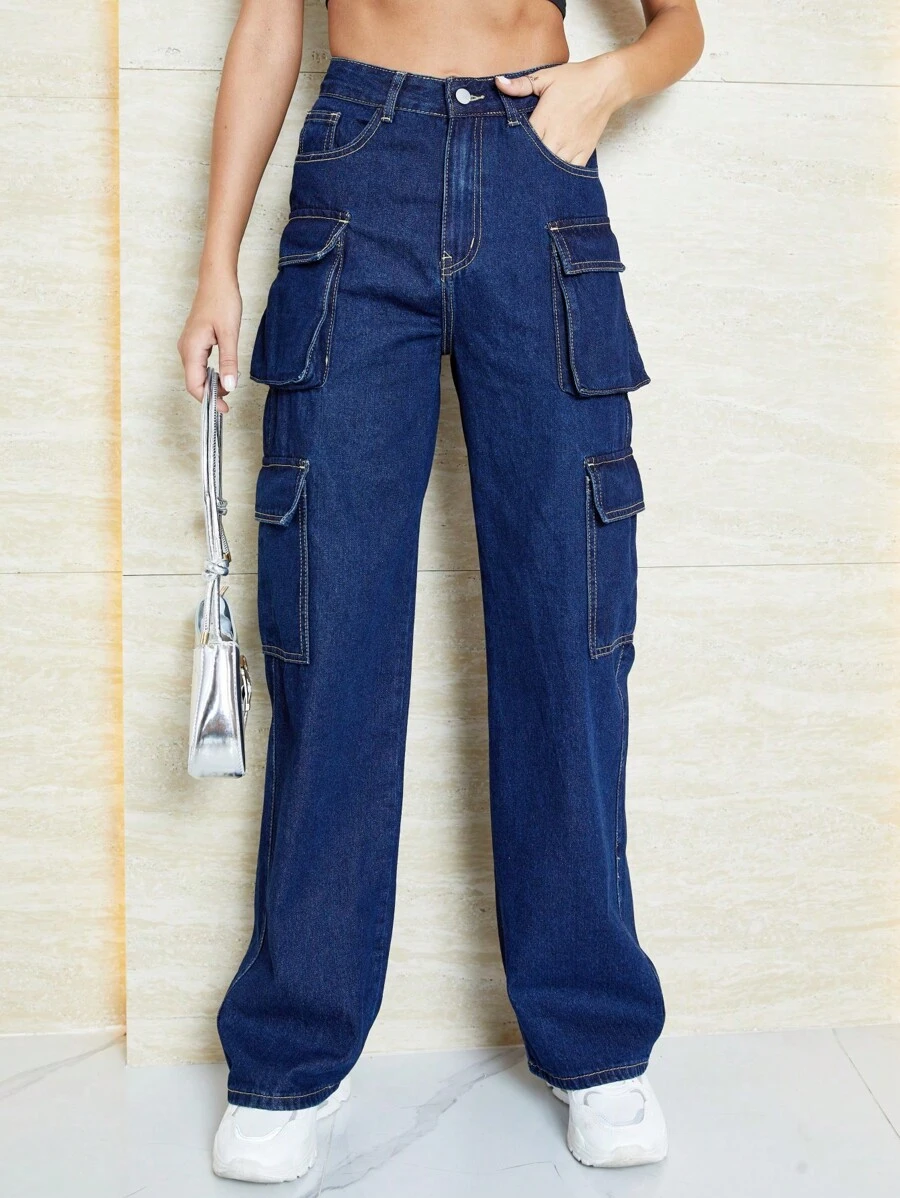 SHEIN EZwear Flap Pocket Cargo Jeans | SHEIN USA