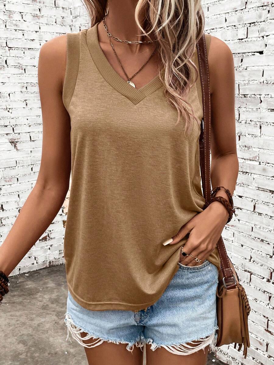 EMERY ROSE Solid V Neck Tank Top | SHEIN USA