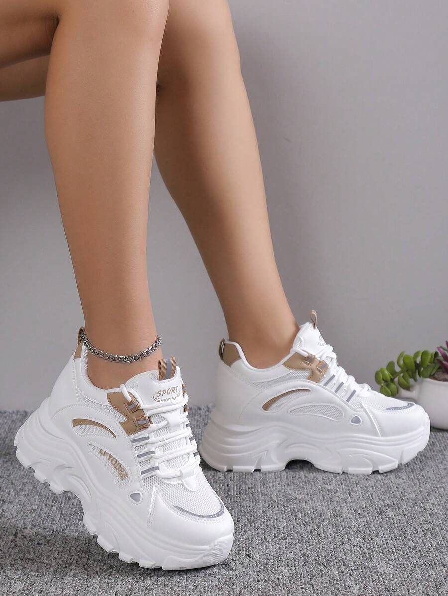 Fall/Winter Women Letter Graphic Lace-Up Front Wedge Sneakers, Sporty ...