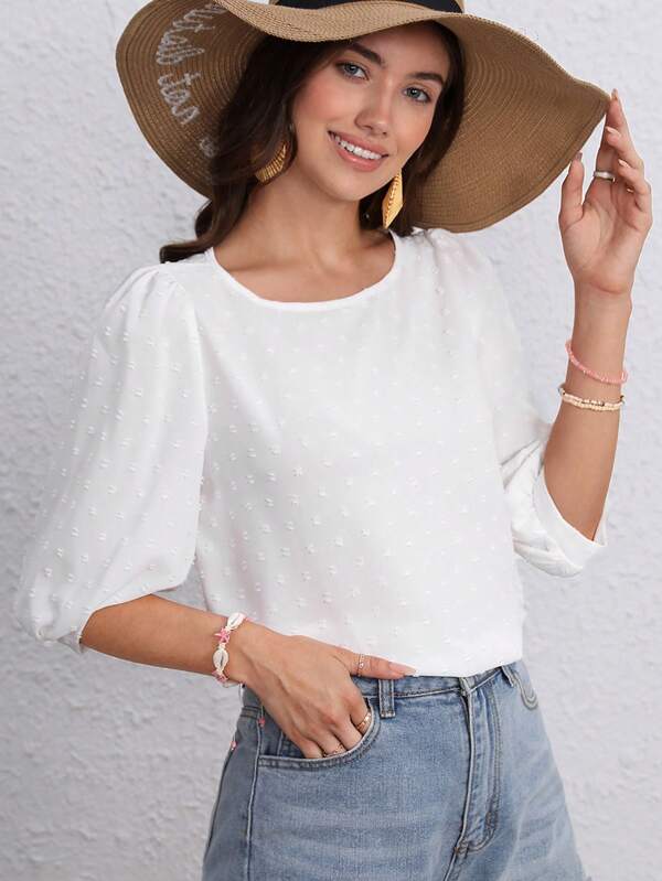 EMERY ROSE Swiss Dot Puff Sleeve Blouse | SHEIN USA