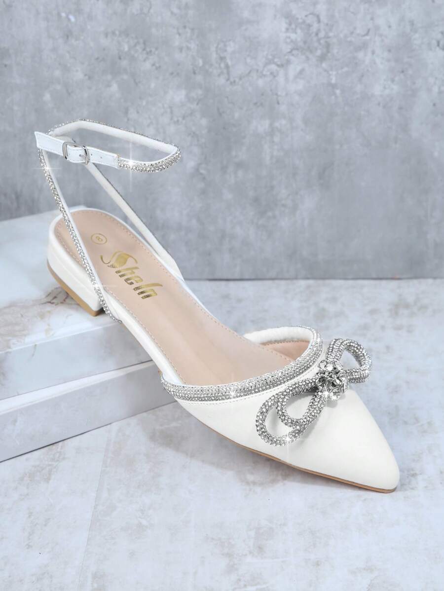 SHEIN SHUZIA Zapatos de mujer de punta fina con strass y moño 3D, de ...