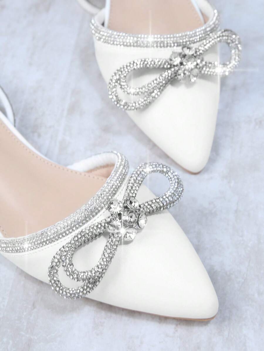 SHEIN SHUZIA Zapatos de mujer de punta fina con strass y moño 3D, de ...
