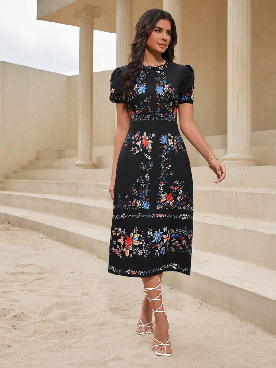 Aveloria Floral Print Puff Sleeve Dress | SHEIN USA