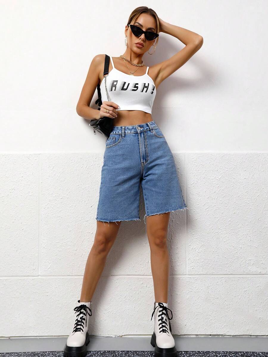 Raw Hem Denim Shorts | SHEIN USA