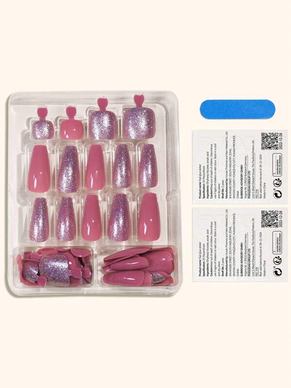 48pcs Glitter Fake Nail Set & 2sheets Tape & 1pc Nail File | SHEIN USA