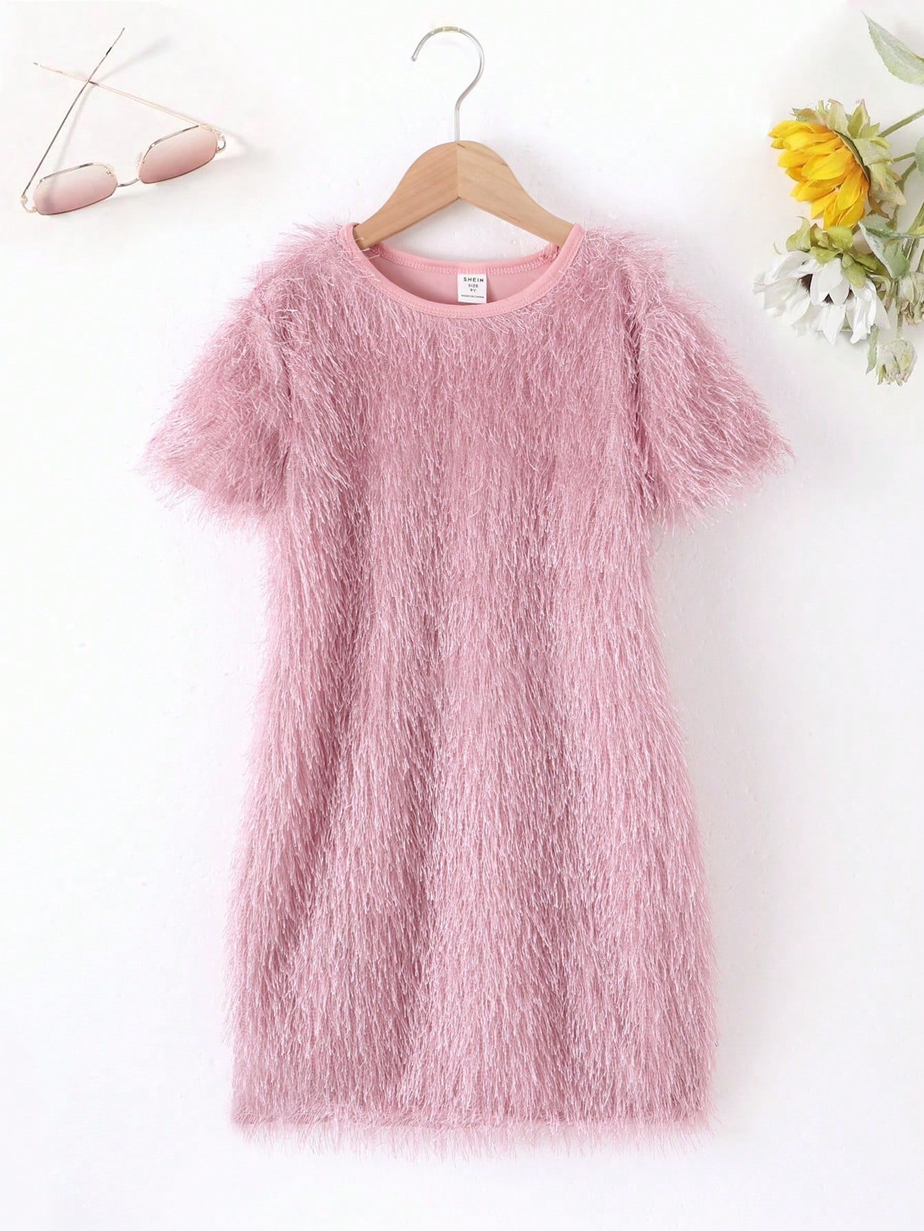 SHEIN Kids CHARMNG Girls Solid Fuzzy Dress | SHEIN USA