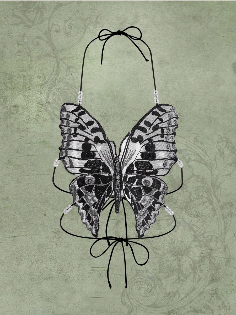 ROMWE Fairycore Butterfly Shaped Halter Neck Backless Bra | SHEIN USA