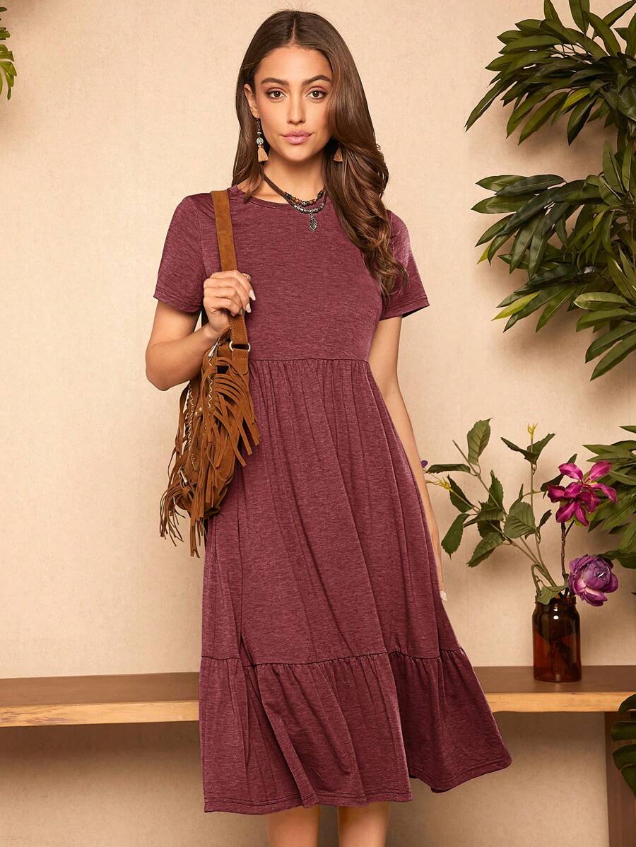 SHEIN LUNE Solid Ruffle Hem Hidden Pocket Dress | SHEIN USA