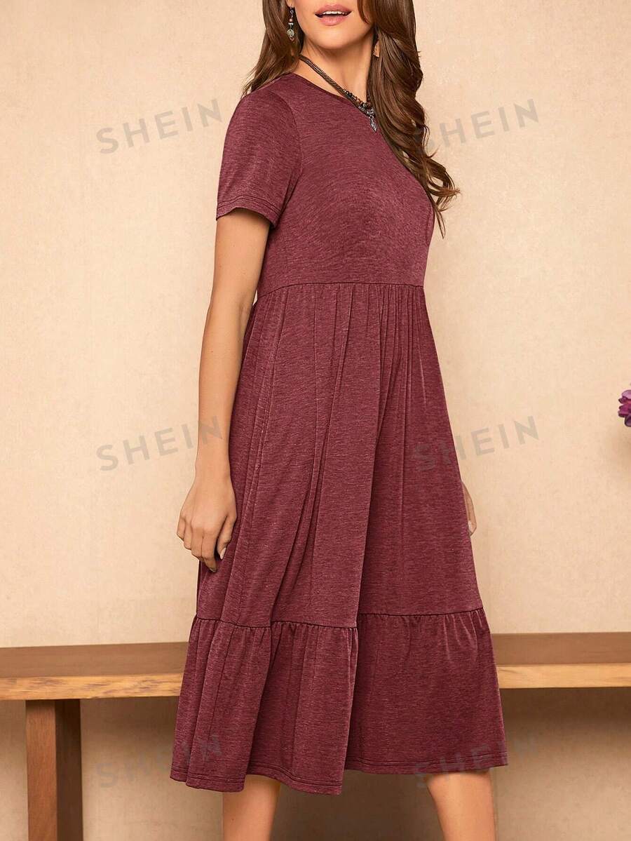 SHEIN LUNE Solid Ruffle Hem Hidden Pocket Dress | SHEIN USA