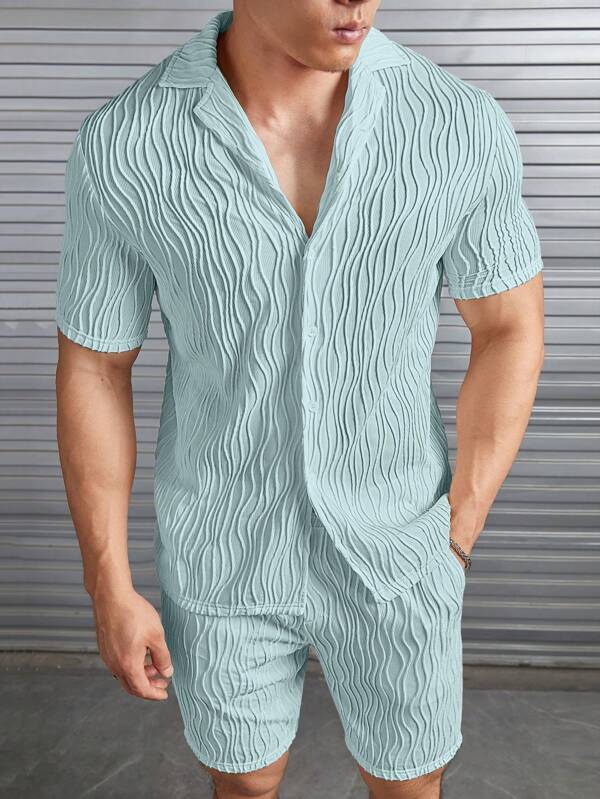 Manfinity Homme Men Solid Lapel Neck Shirt & Shorts | SHEIN USA