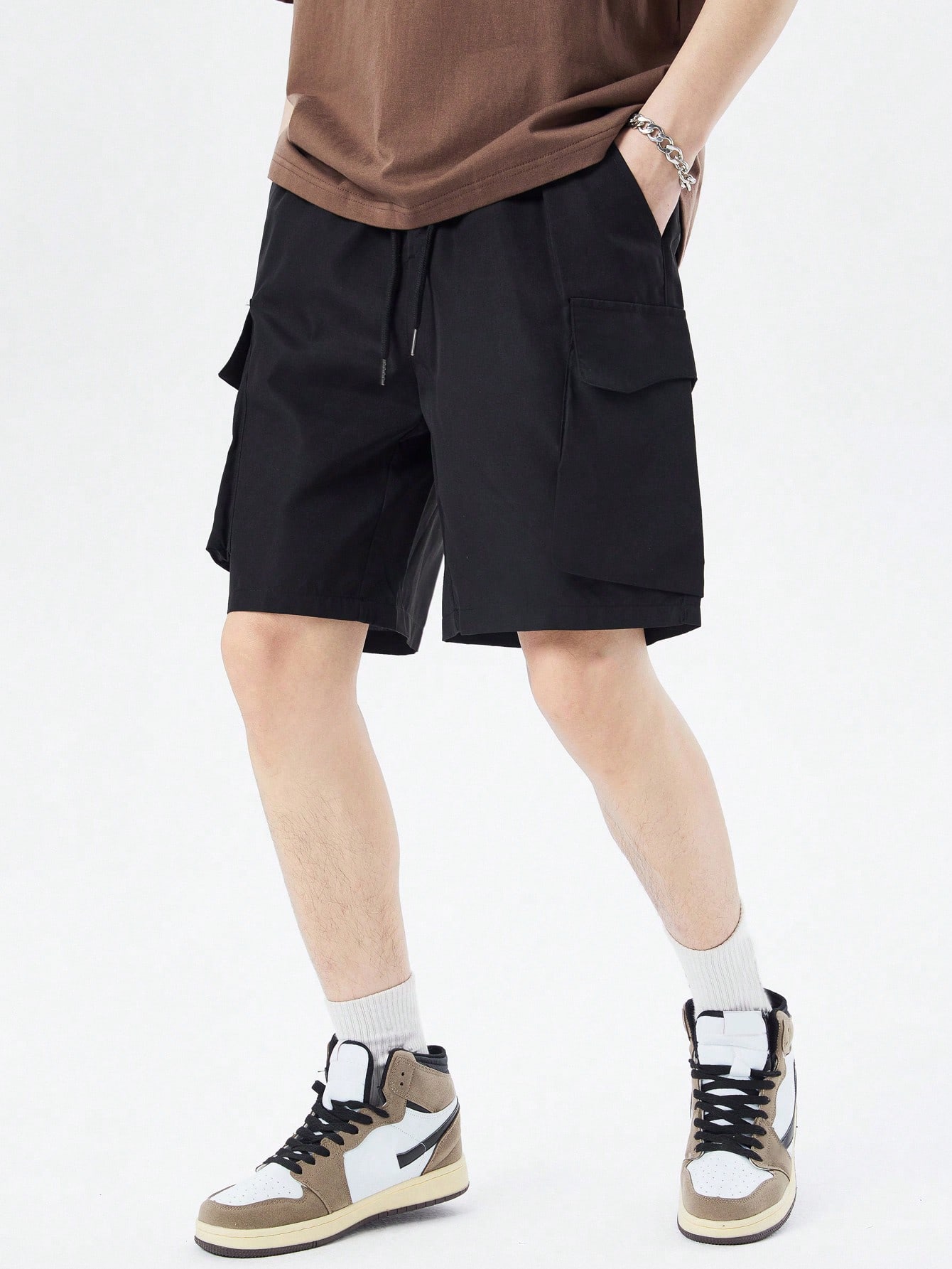 Manfinity Hypemode Men Flap Pocket Side Drawstring Waist Cargo Shorts ...