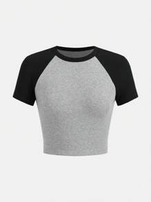 SHEIN BASICS Colorblock Raglan Sleeve Crop Tee | SHEIN USA