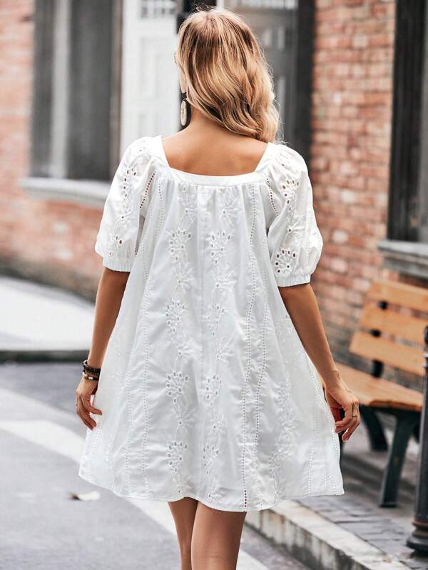 Shein Lune Square Neck Puff Sleeve Dress Shein Asia
